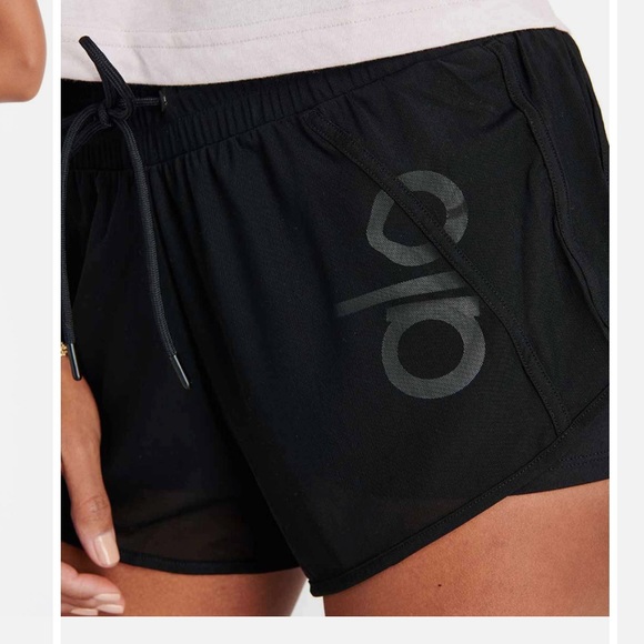 ALO Yoga | Shorts | Alo Yoga Black Ambience Mesh Overlay Shorts | Poshmark